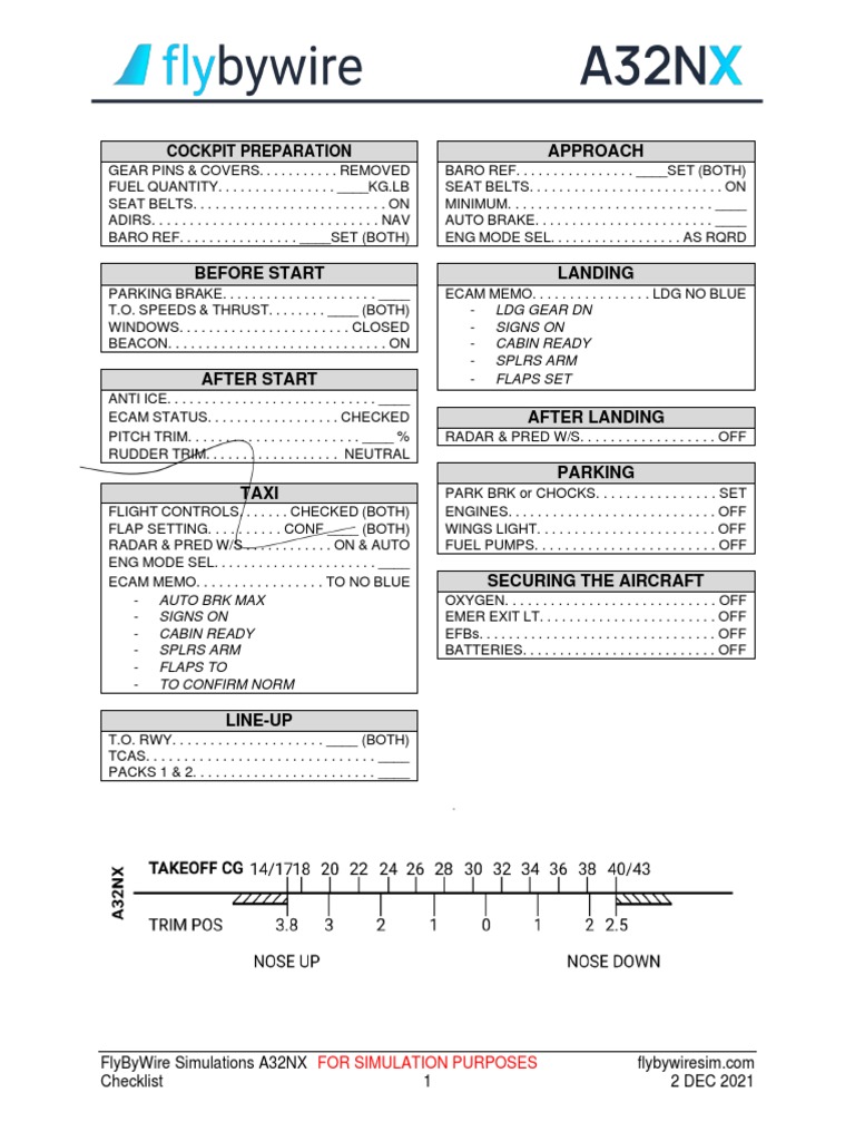 FBW A32NX Checklist | PDF