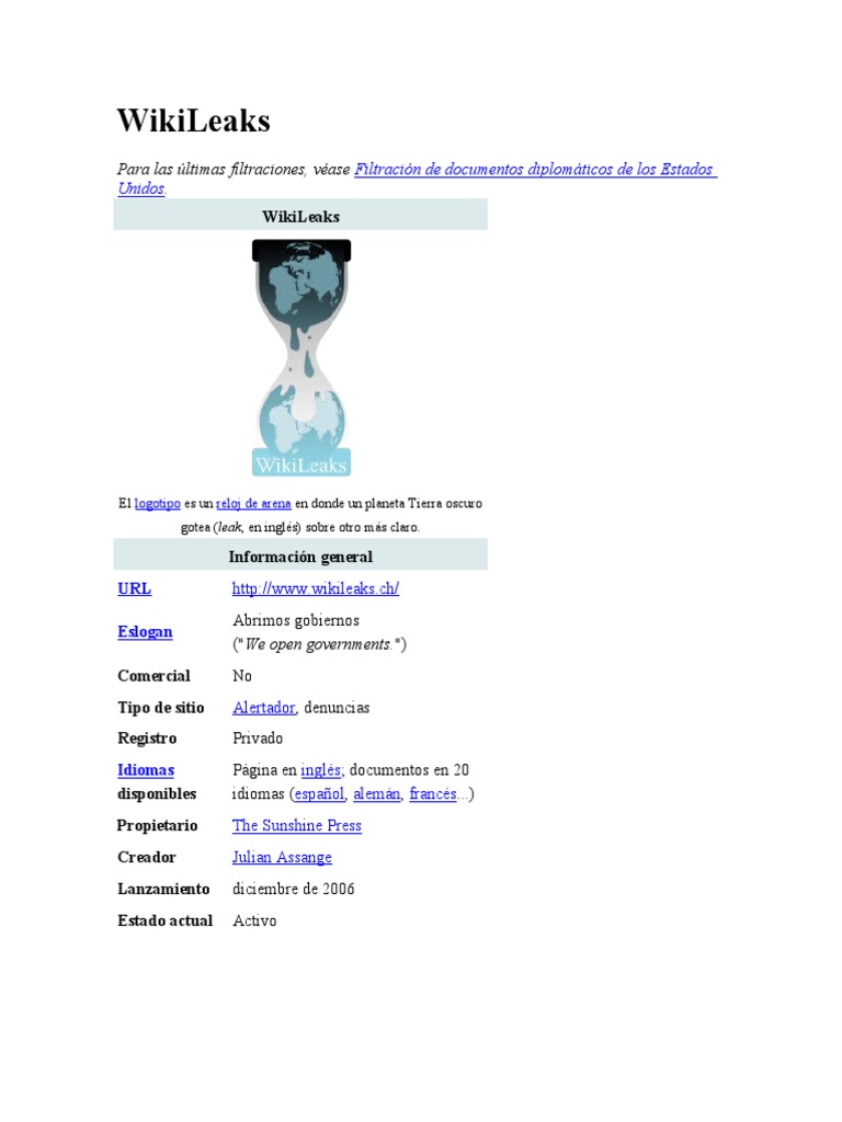 WikiLeaks: Filtraciones y Controversias | PDF | Wiki Leaks | Seguridad ...