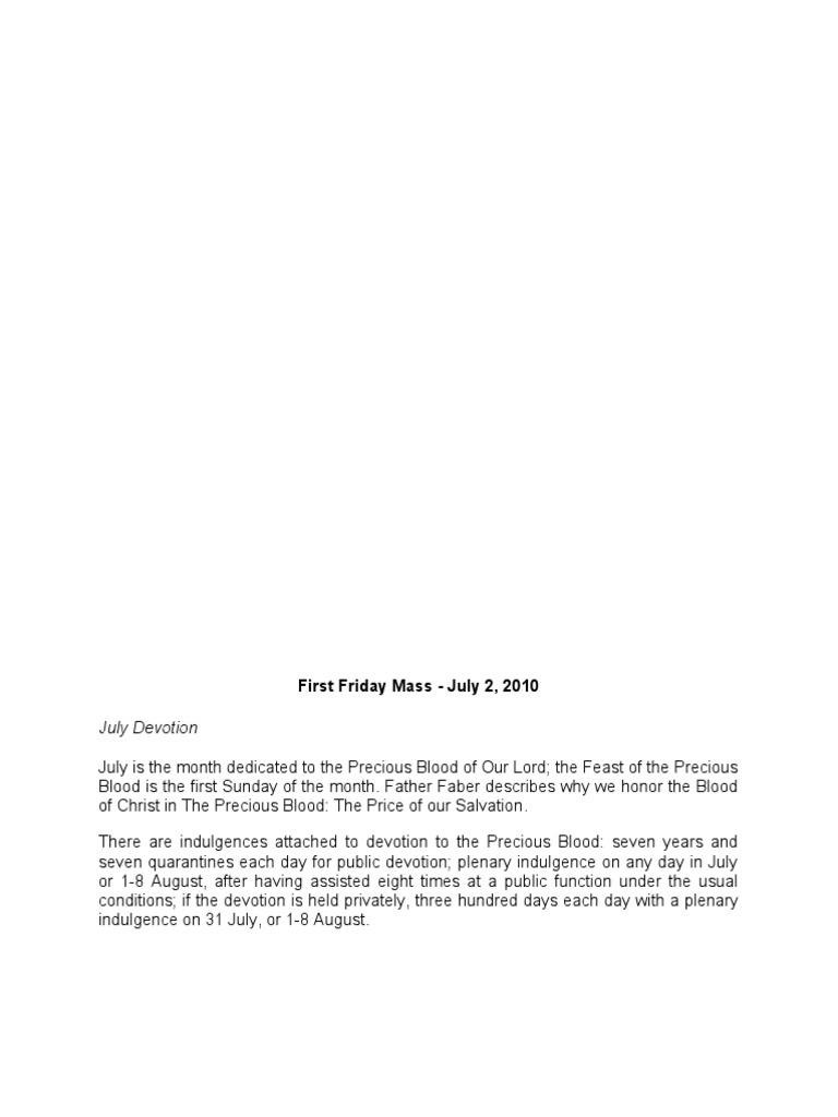 First Friday Mass | PDF | Lent | Indulgence