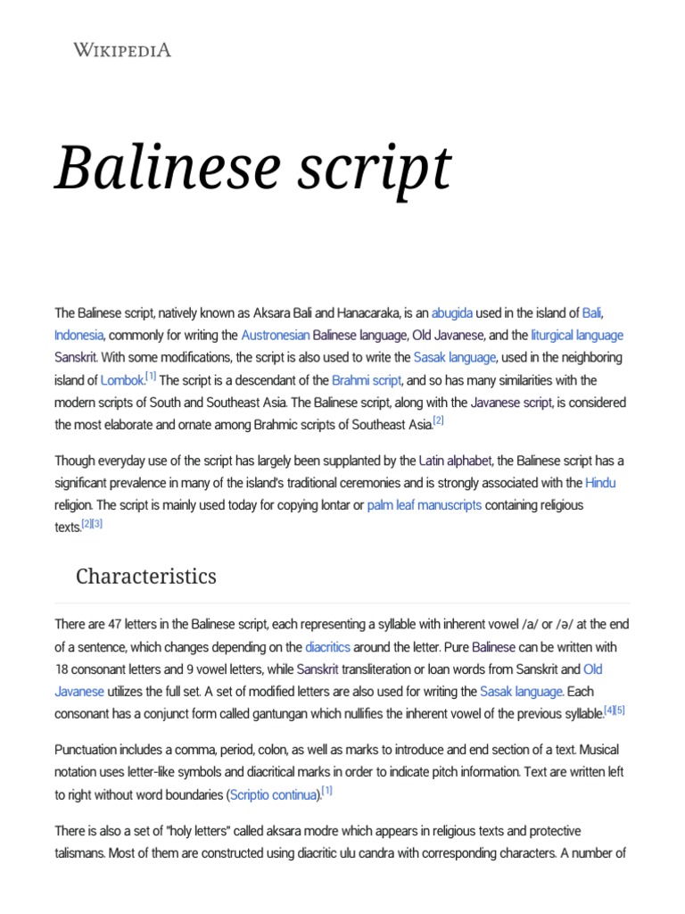 Balinese Script - Wikipedia | PDF | Notation | Writing