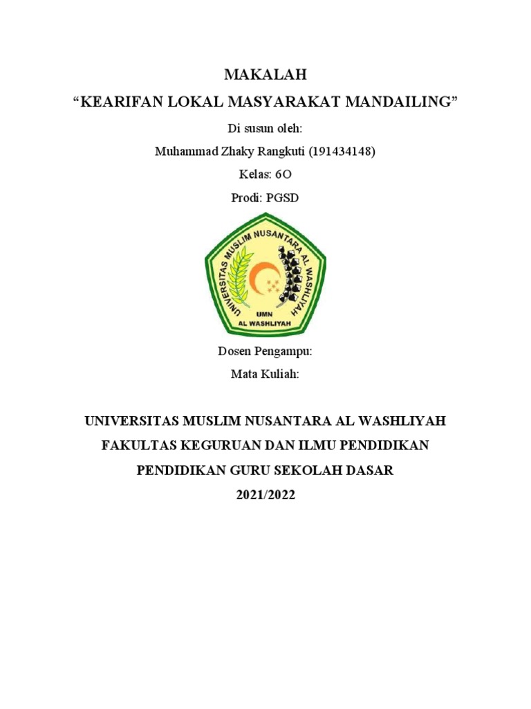 Makalah Kearifan Lokal Mandailing | PDF | Perjalanan | Kajian Bahasa Asing