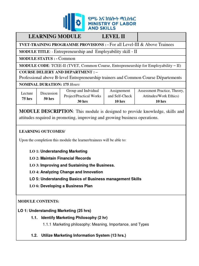 Entrepreneurship and Employability Skills II | PDF | Test (Assessment ...