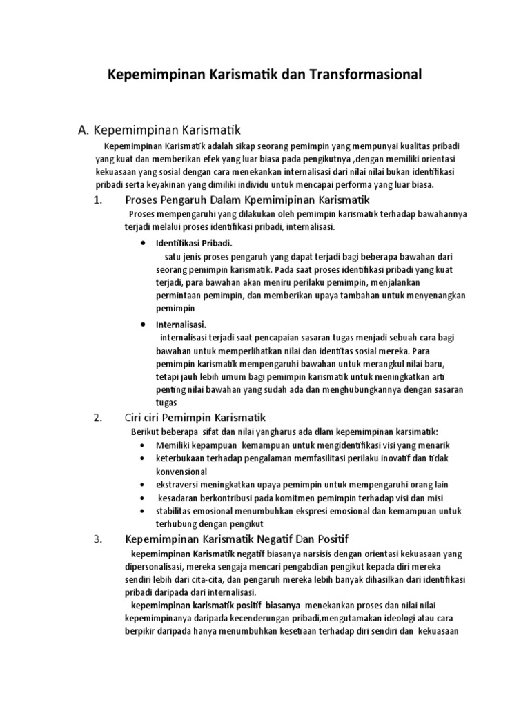 Kepemimpinan Karismatik Dan Transformasional | PDF