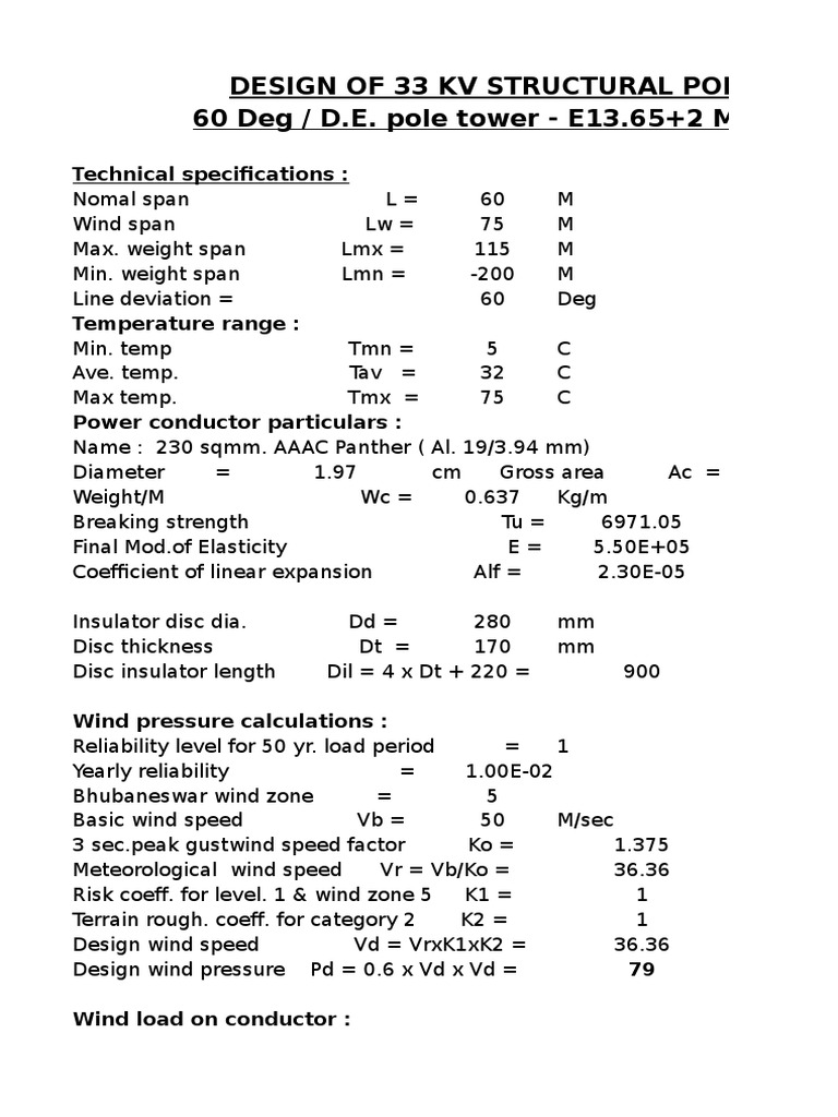 33 KV Pole Structure Design Details | PDF | Insulator (Electricity ...