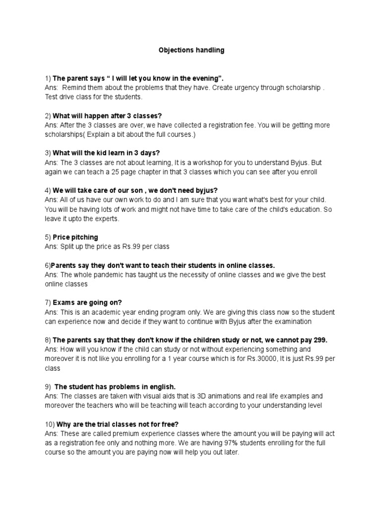 Objection Handling | PDF | Teaching Methods & Materials