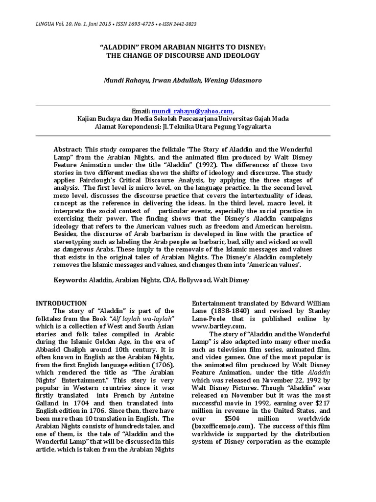 Discourse Shift in Aladdin Adaptations | PDF | Jinn | One Thousand And ...