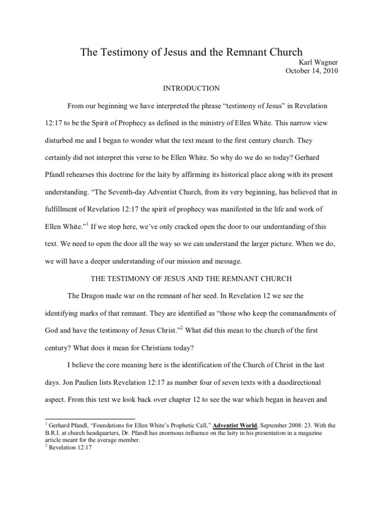 The Testimony of Jesus & The Remnant Church | PDF | The Gospel | Jesus