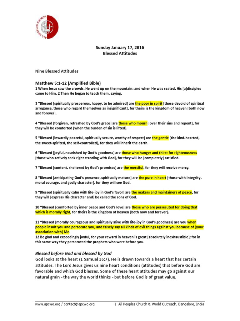 Blessed Attitudes | Download Free PDF | Heaven | Jesus