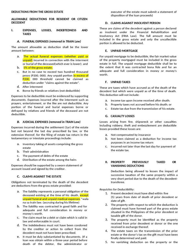 Allowable Deductions from Gross Estate | PDF