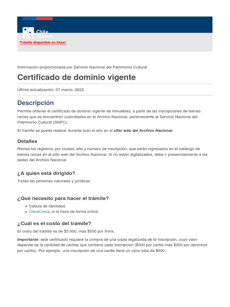 Certificado de Dominio Vigente | PDF