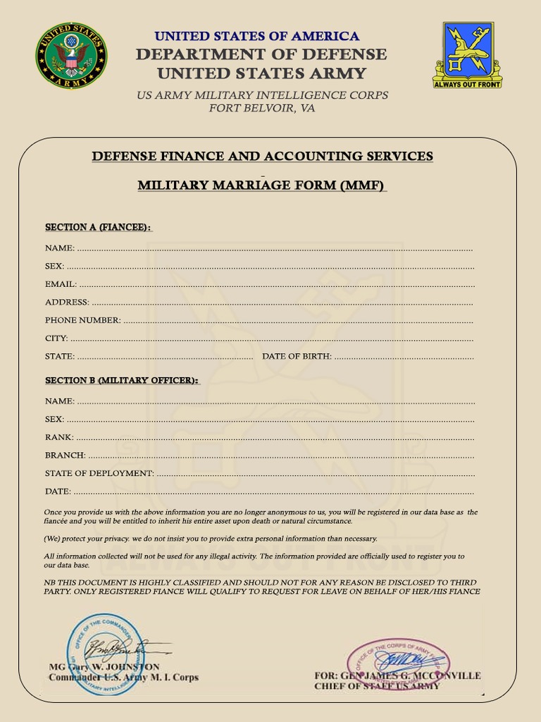 Us Army Fiance Form | PDF