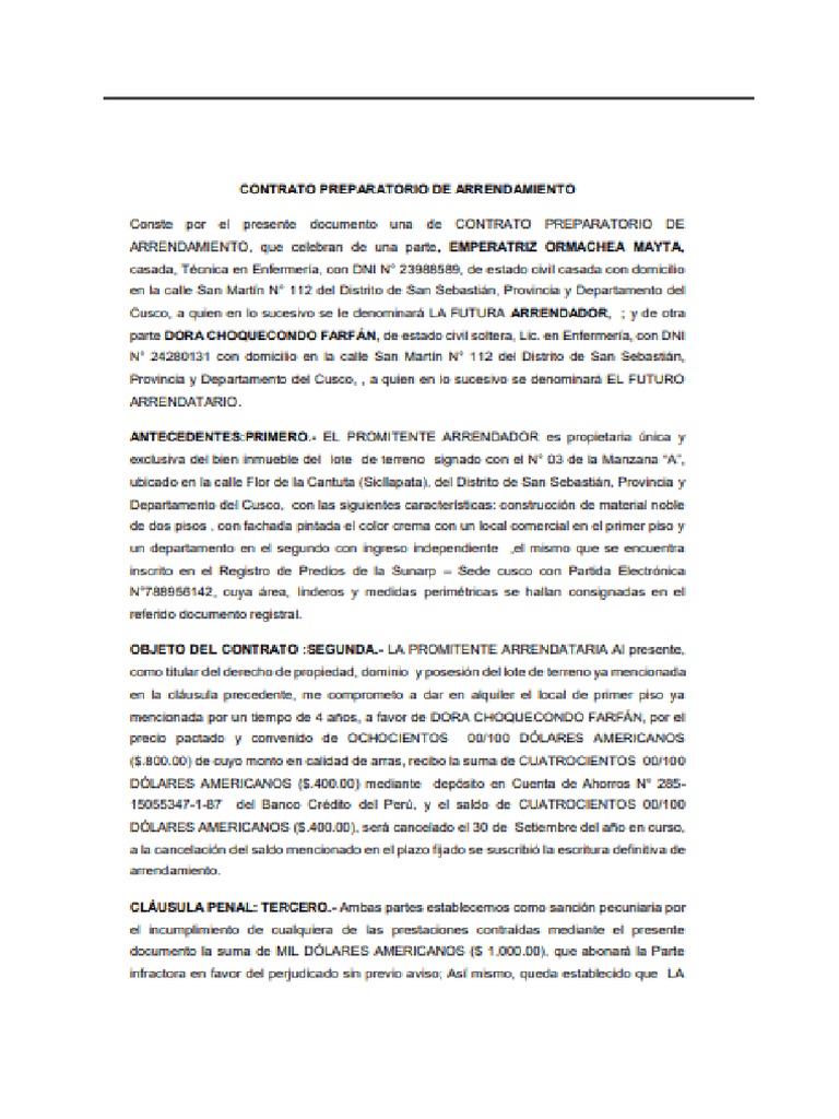 Contrato Preparatorio | PDF