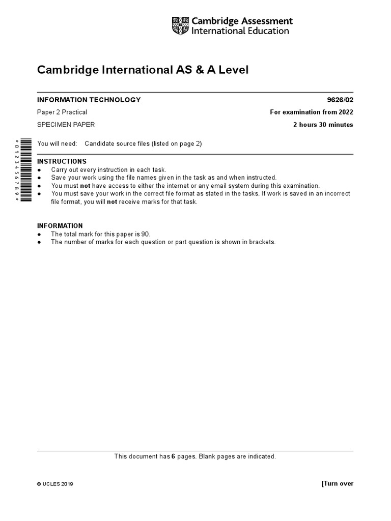 Cambridge International AS & A Level: Information Technology 9626/02 ...