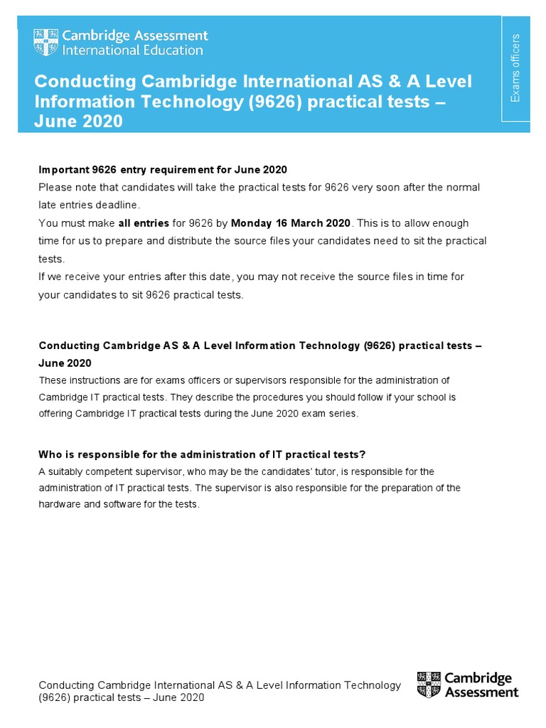 Conducting Cambridge International AS & A Level Information Technology ...
