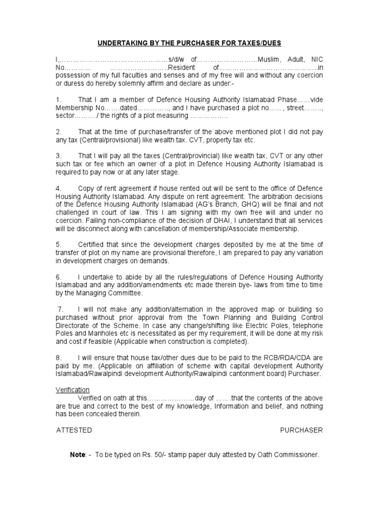 Undertaking by The Purchaser For Taxes/Dues | PDF | Government | Justice