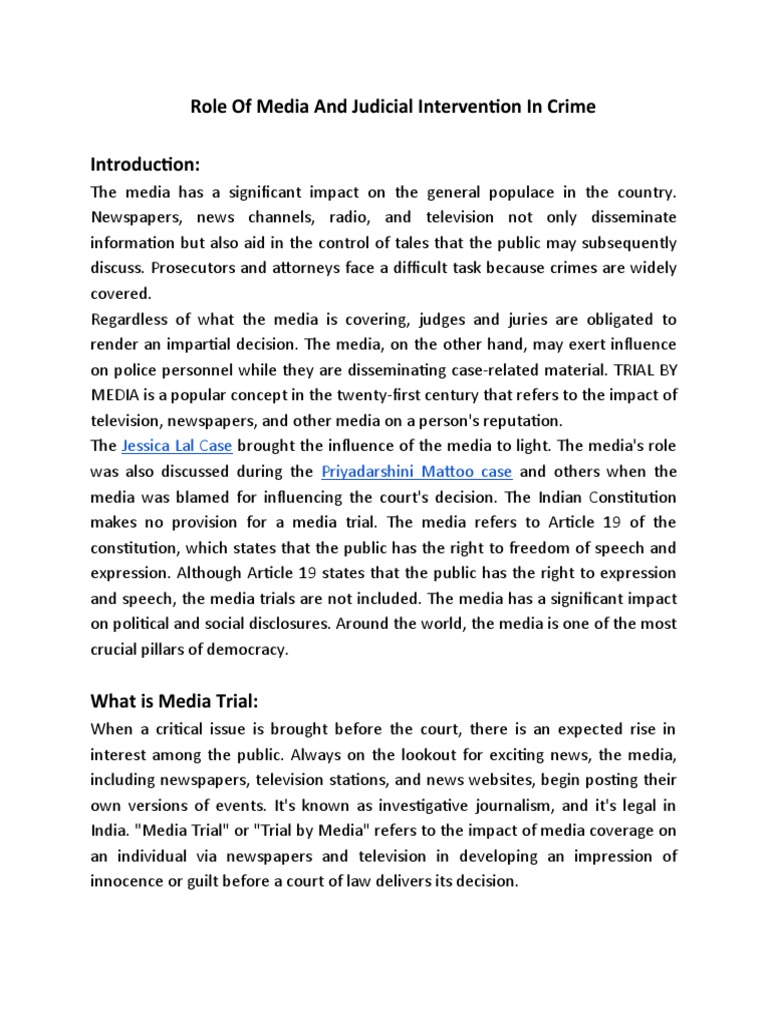 Role of Media and Judicial Intervention in Crime: Jessica Lal Case ...