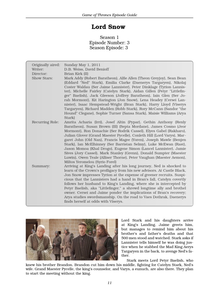 Game of Thrones Episode Guide S01E03 | PDF | Literary Characters | A ...
