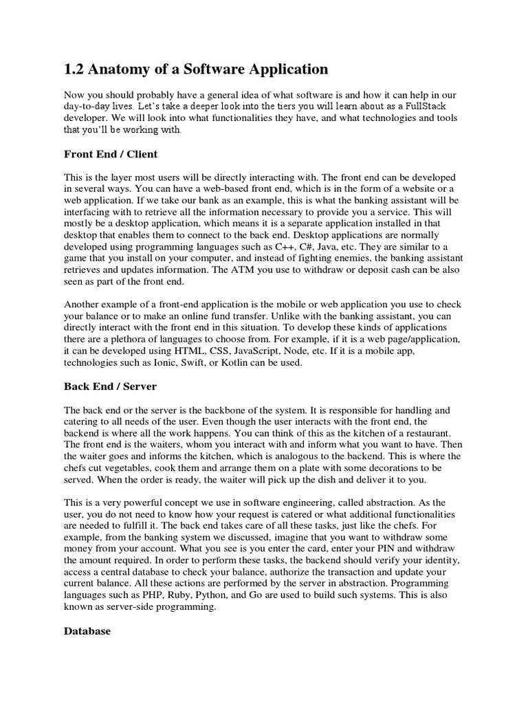 1.2 Anatomy of A Software Application: Front End / Client | PDF ...
