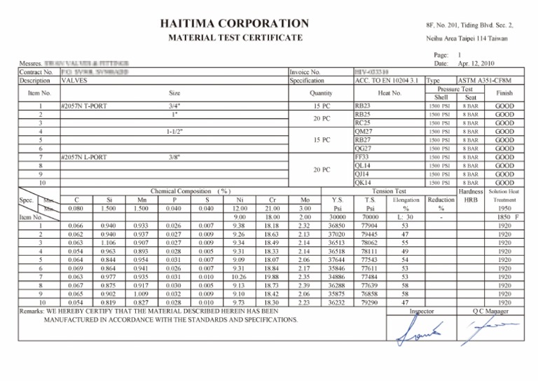 HATIMA EN10204 3.1 Material Certificate | PDF