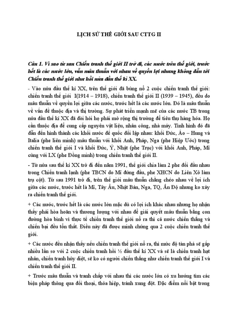 1 - LỊCH SỬ THẾ GIỚI SAU CTTG II | PDF