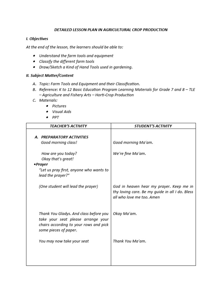 Lesson Plan | PDF | Agricultural Machinery | Tillage