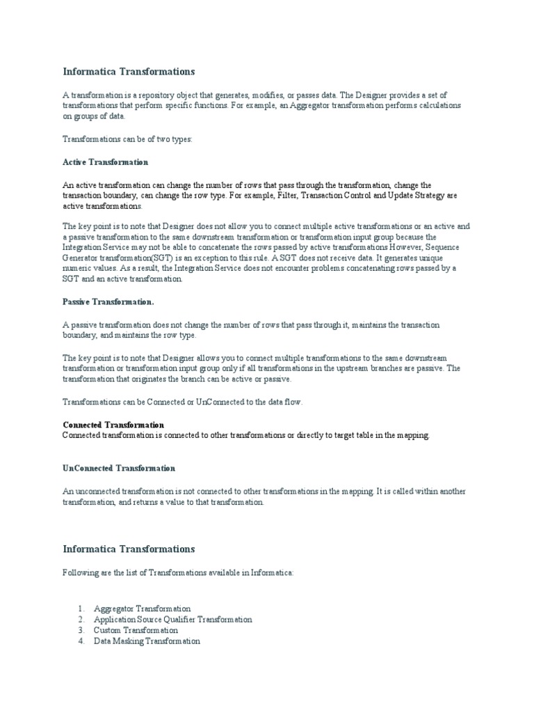 Informatica Transformations: Active Transformation | PDF | Sql | Databases