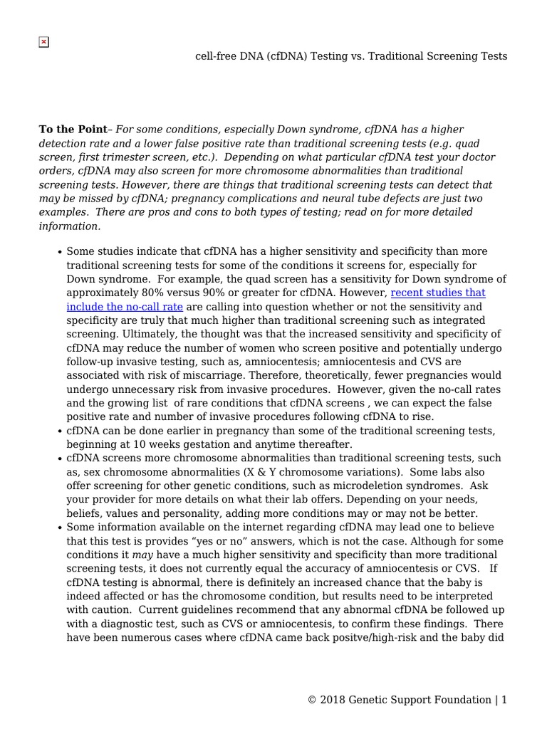 Cell-Free DNA (cfDNA) Testing vs. Traditional Screening Tests | PDF ...
