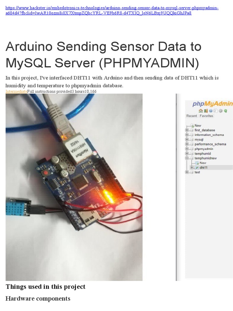 Arduino Sending Sensor Data To Mysql Server Phpmyadmin Pdf Arduino Software Development