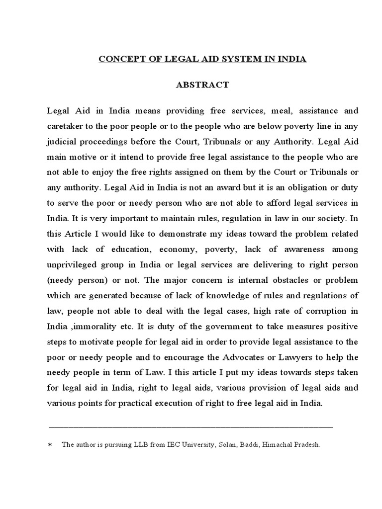 Concept of Legal Aid System in India | PDF | Legal Aid | Welfare State