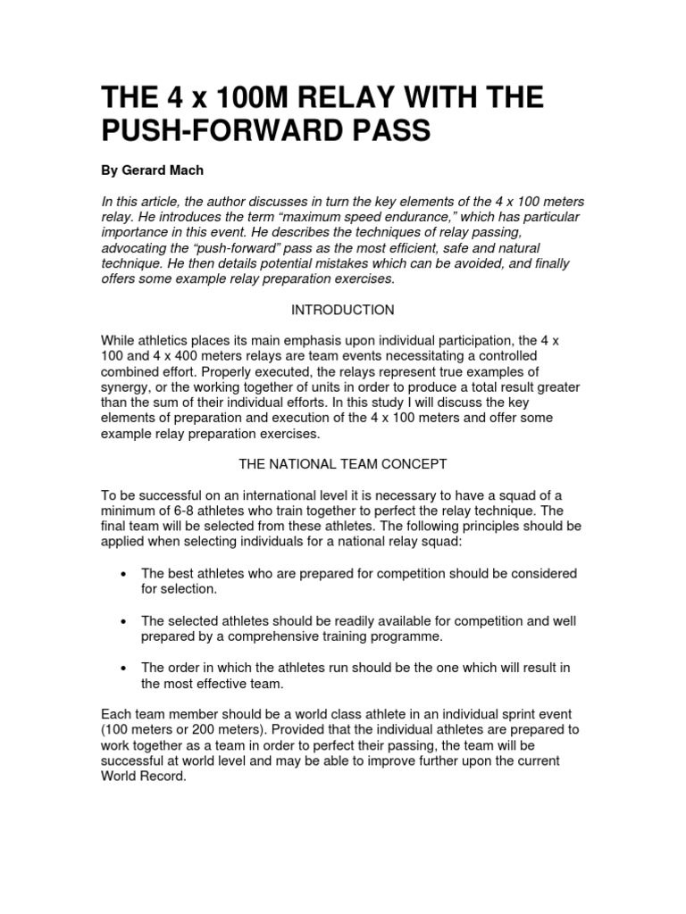 The 4 X 100M Relay With The Push-Forward Pass: by Gerard Mach | PDF ...