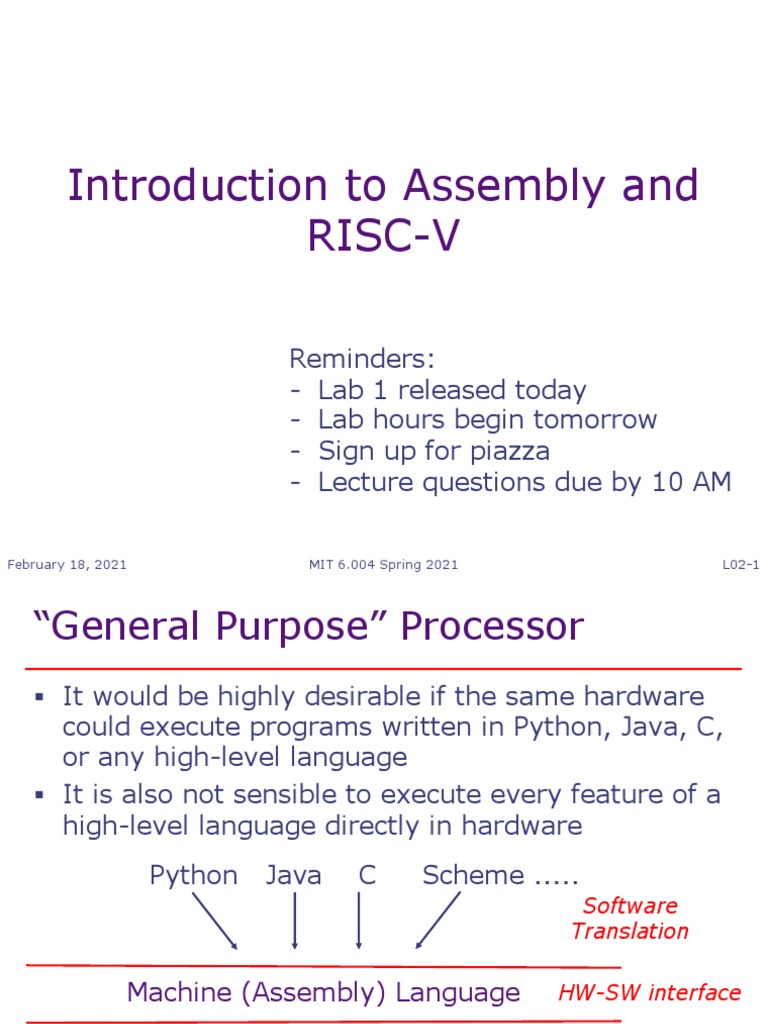 Introduction To Assembly and Risc-V | PDF | Central Processing Unit | Computer Hardware