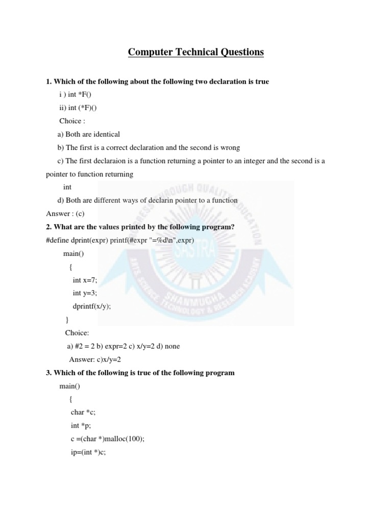 Computer Technical Questions Pdf C Programming Language Pointer Computer Programming 0954