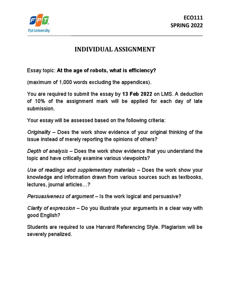 Individual Assignment: ECO111 SPRING 2022 | PDF