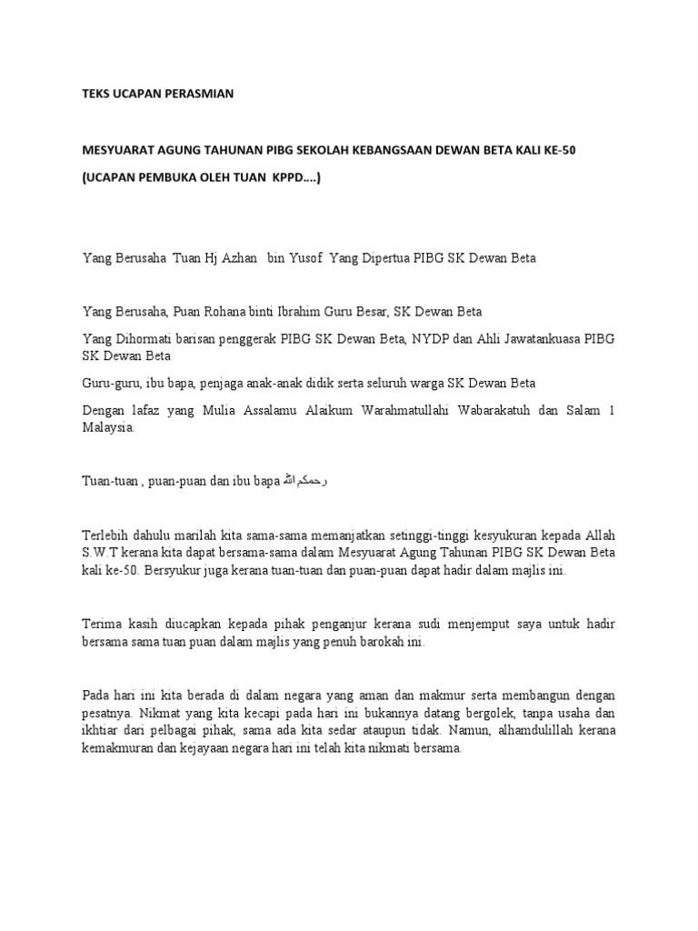 Teks Ucapan Perasmian Mesyuarat Agung Pibg | PDF