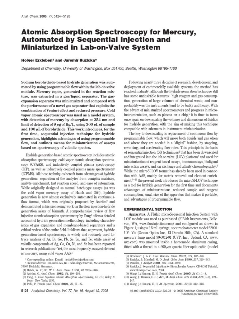 Atomic Absorption Spectroscopy For Mercury, Automated by Sequential Injection and Miniaturized ...