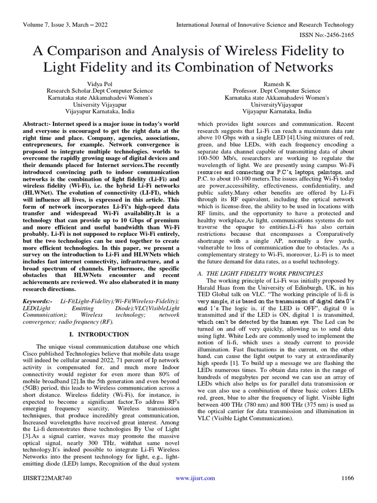 A Comparison and Analysis of Wireless Fidelity To Light Fidelity and ...