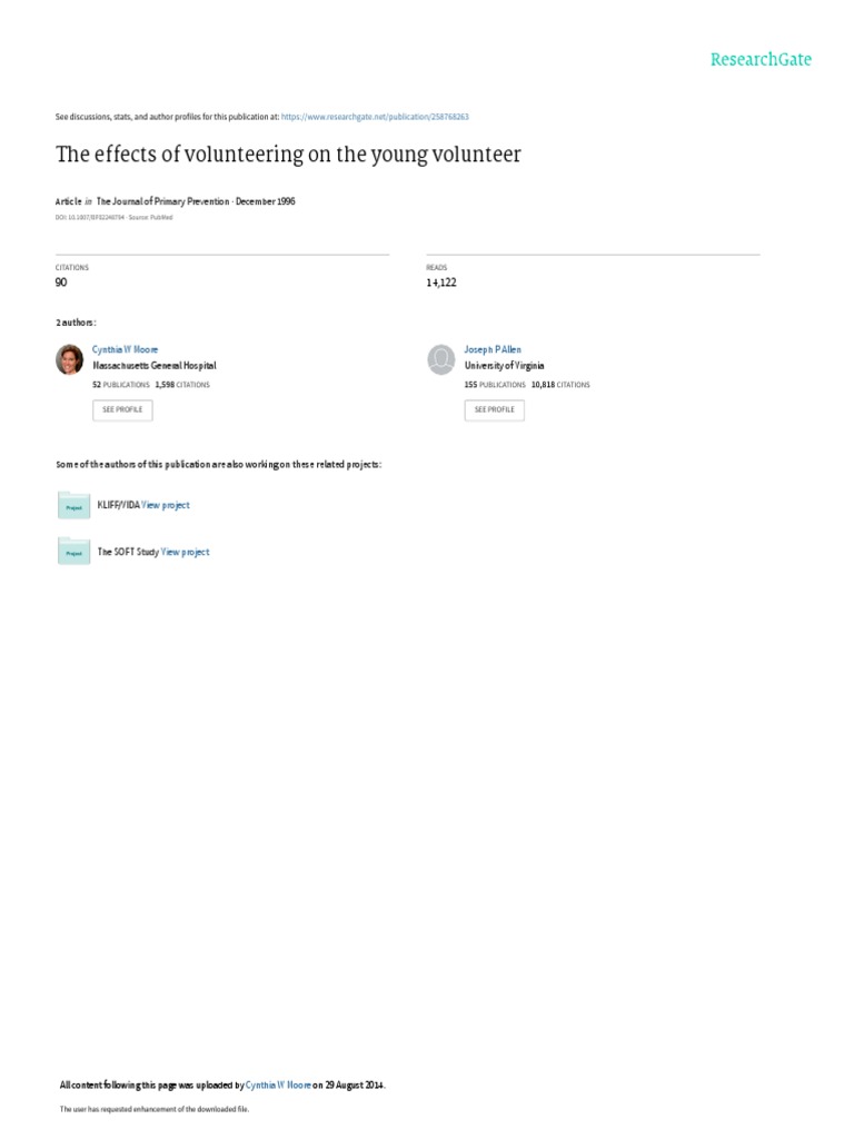 The Effects of Volunteering On The Young Volunteer | PDF | Adolescence ...