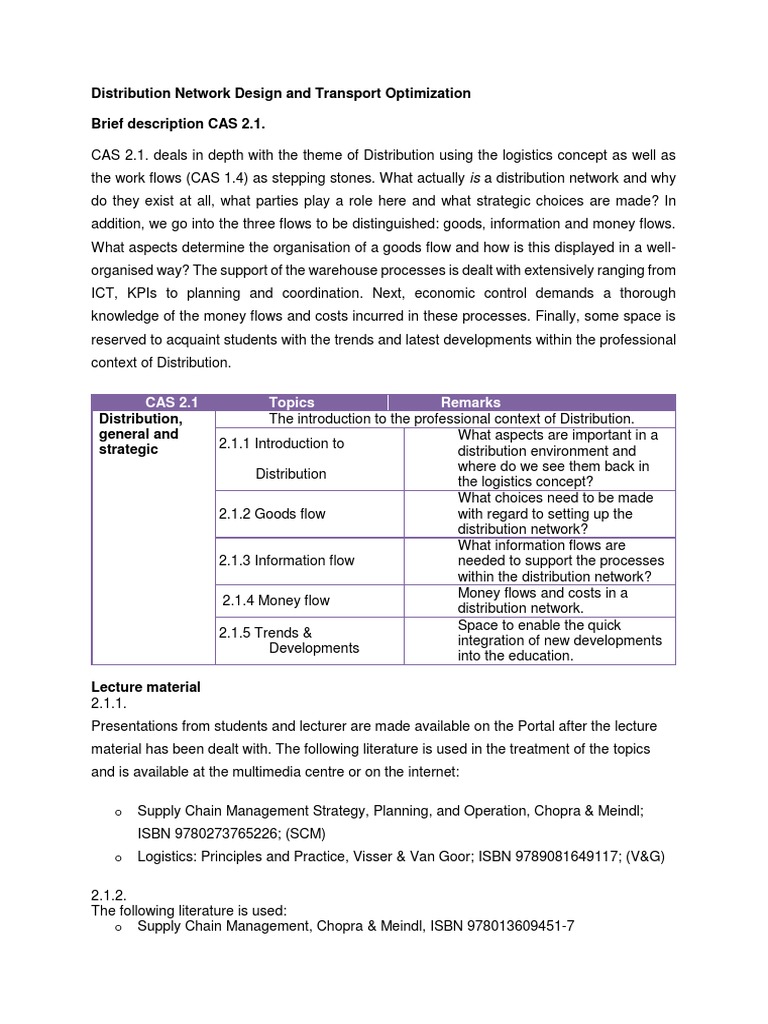 Distribution Network Design and Transport Optimization - Additional ...