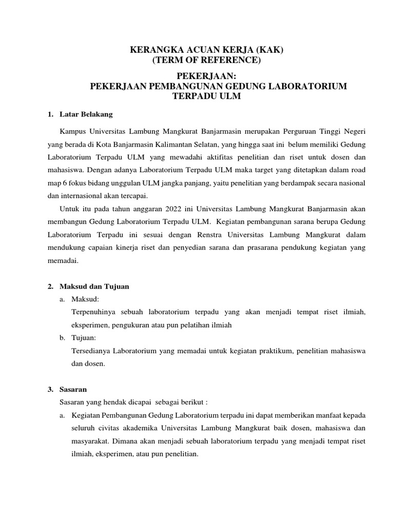 KAK Lab Terpadu | PDF