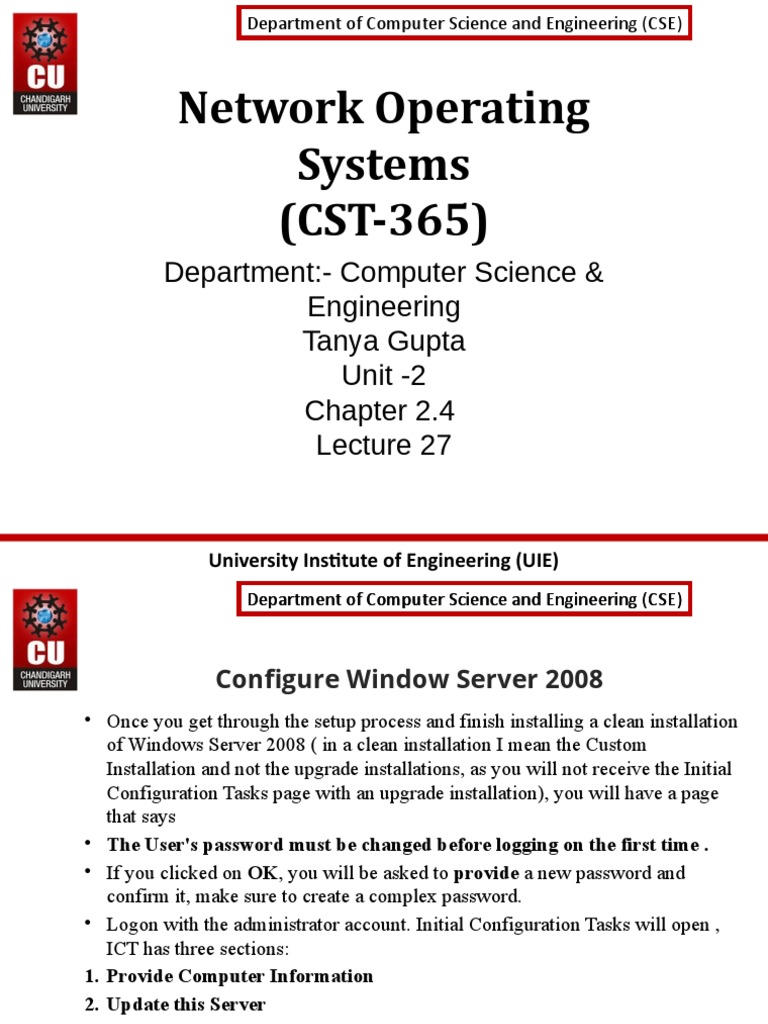 Network Operating Systems (CST-365) : Department:-Computer Science & Engineering Tanya Gupta ...