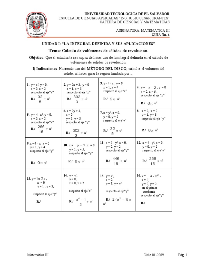 Guia 04 Calculo de Volumenes - Mat3 | PDF