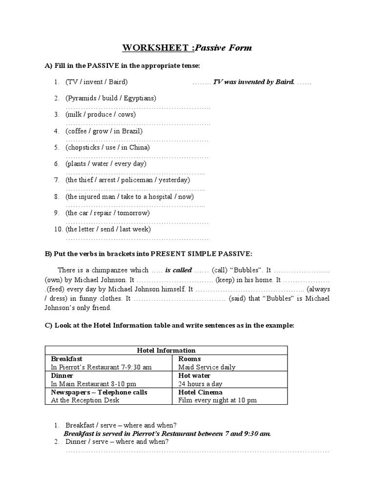 Passive Worksheet | PDF