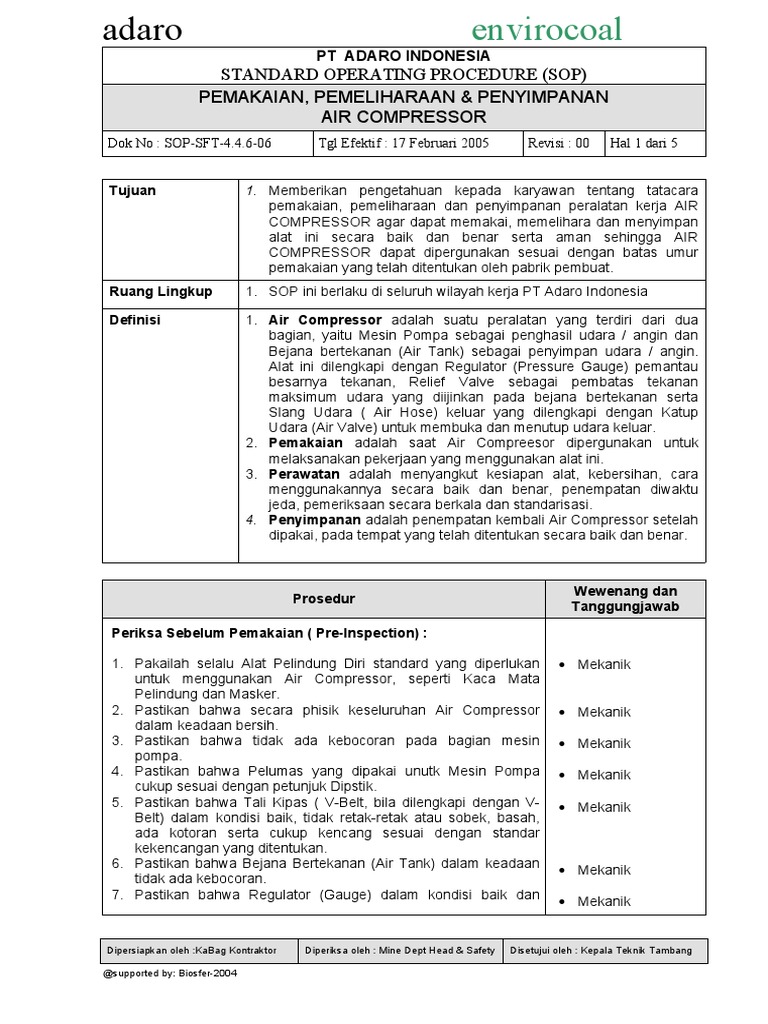 11 Sop Air Compressor | PDF