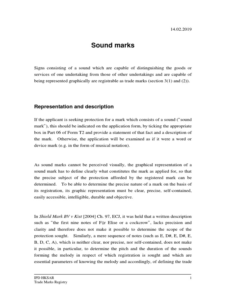 Sound Marks: Representation and Description | PDF | Trademark