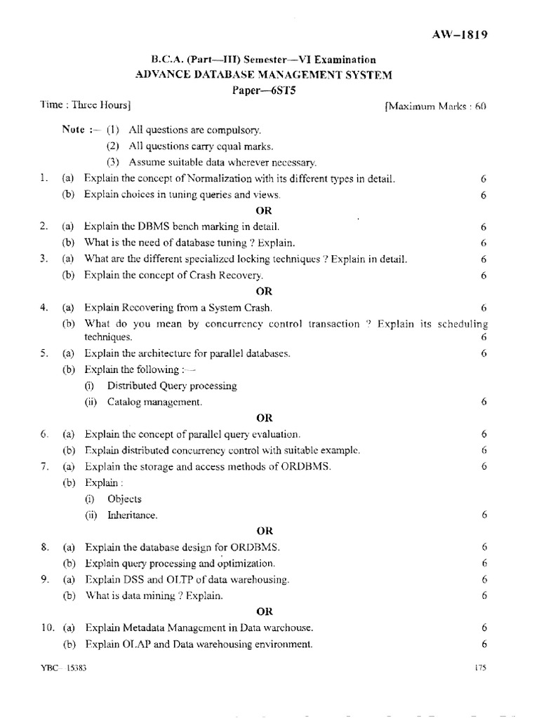 Bca 6 Sem Advance Dbms S 2019 | PDF | Databases | Data Warehouse