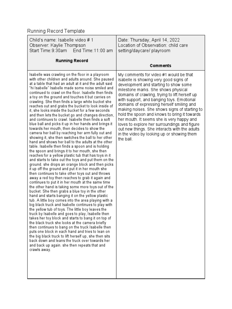 Running Record Template 1 | PDF | Wellness