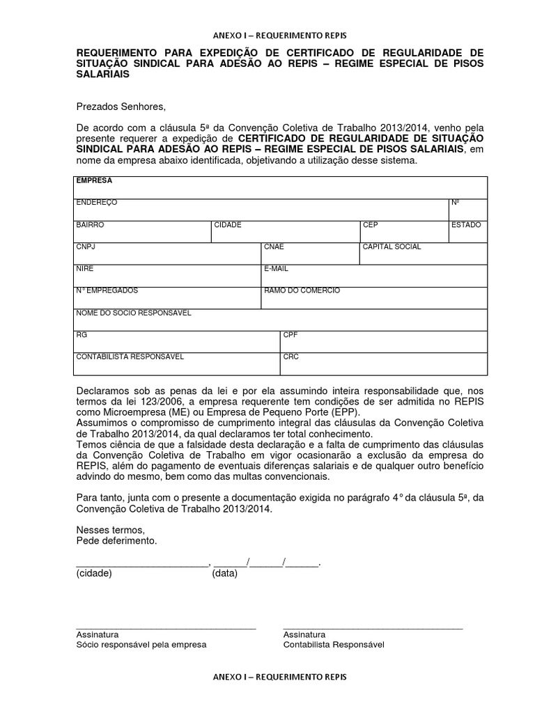 5 - Modelo de Requerimento REPIS | PDF