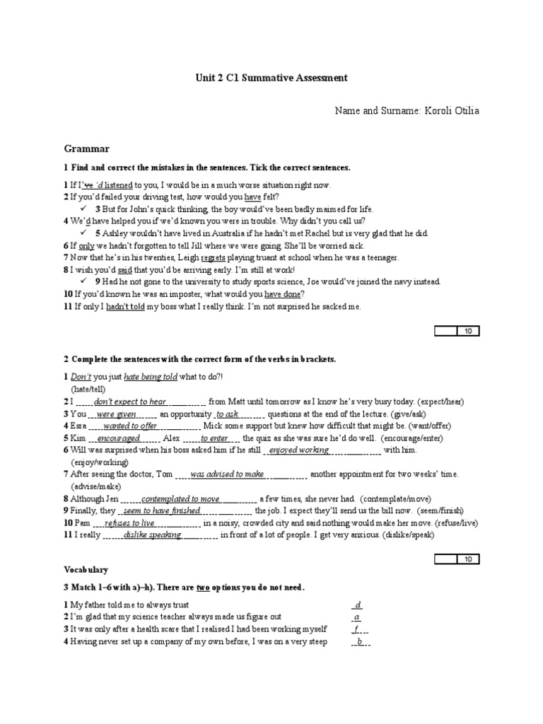 TEH Unit 2 C1 Summative Assessment | PDF