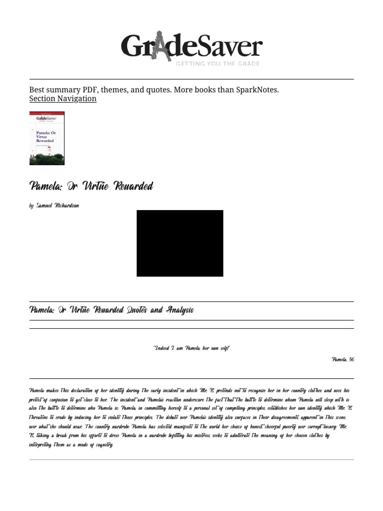 Pamela - or Virtue Rewarded Quotes and Analysis | PDF