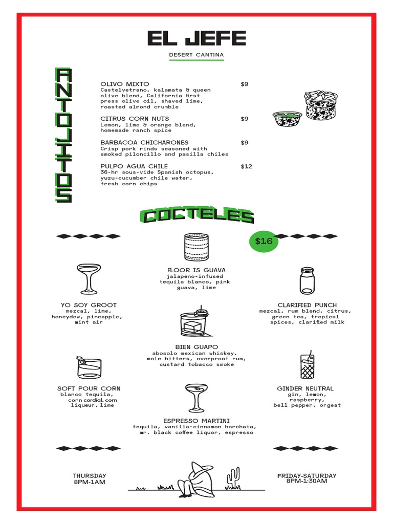 El Jefe Menu | PDF | Lime (Fruit) | Drink